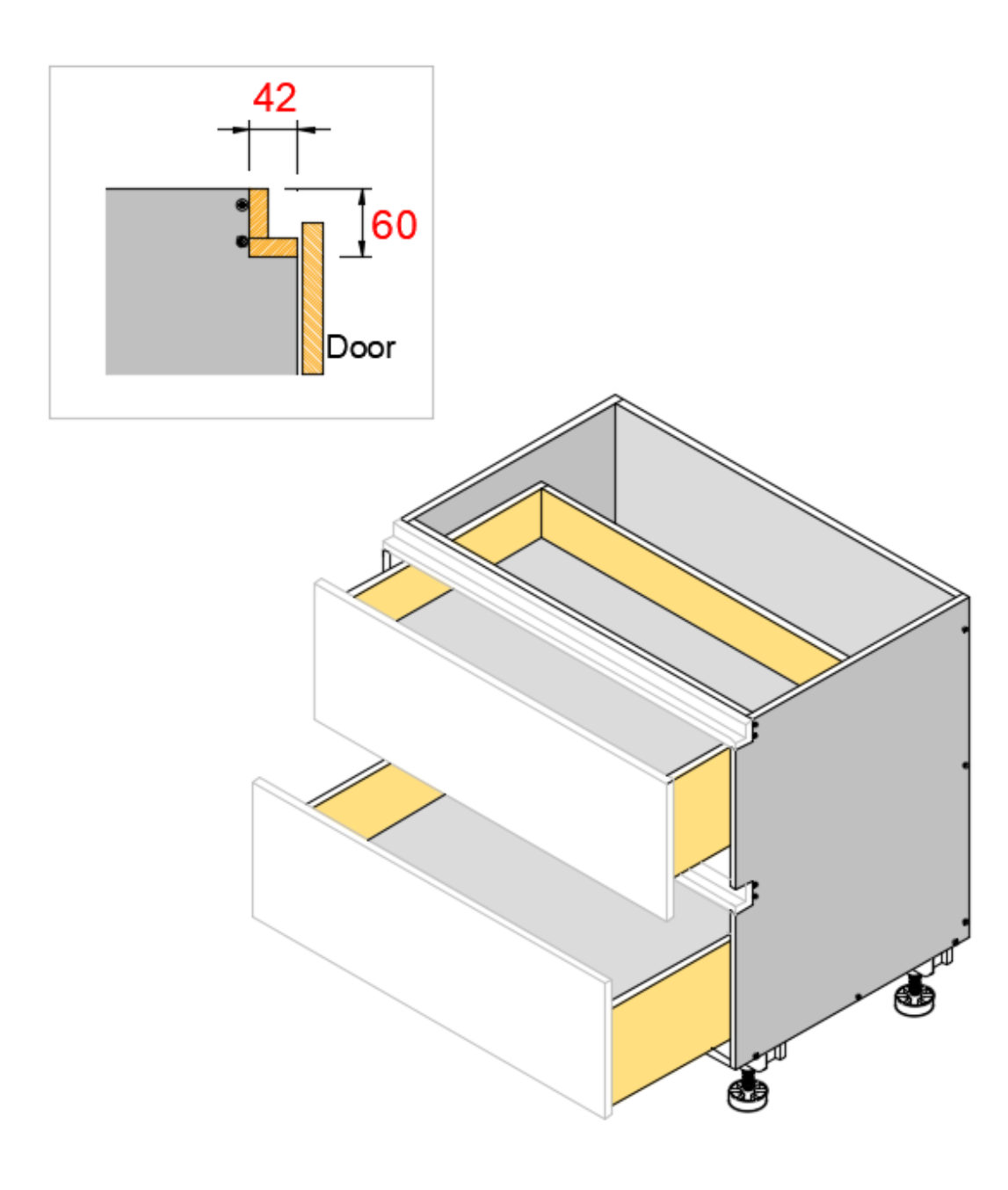 Standard 2 Drawers Finger Pull Cabinet